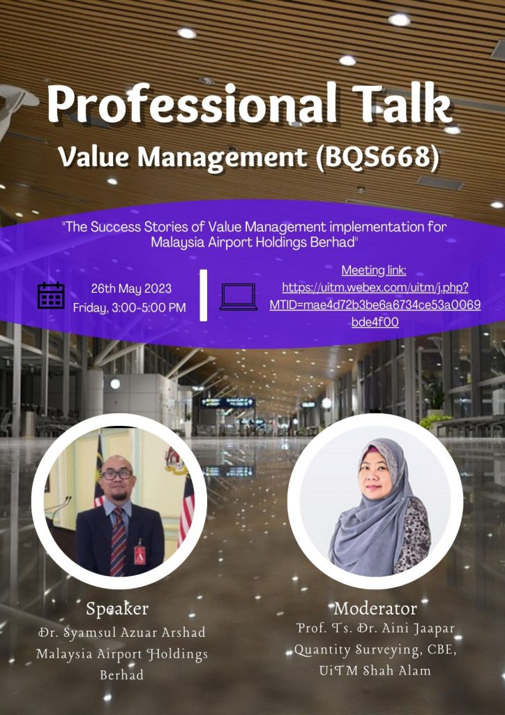 Professional talk – Value Management (BQS668) – Sesi Integrasi Ilmu dan Jaringan Industri ...
